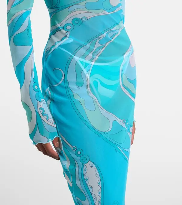 Emilio Pucci Orchidee Sheer Maxi Dress - Blue