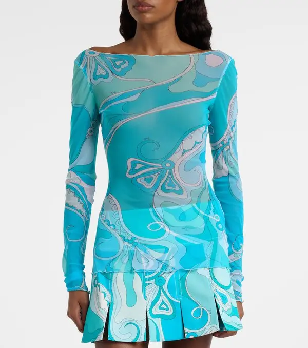 Emilio Pucci Orchidee Sheer Top - Blue