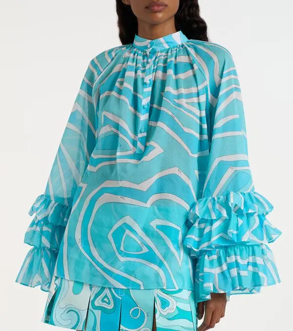 Emilio Pucci Marmo Ruffled Cotton Blouse