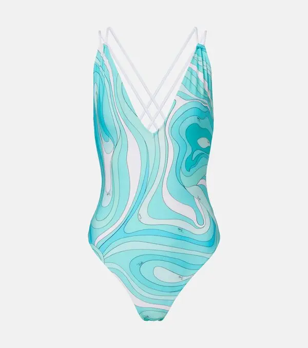 Emilio Pucci Marmo Printed One-piece Swimsuit - Blue