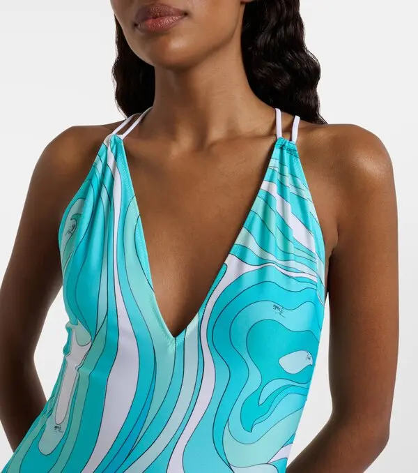 Emilio Pucci Marmo Printed One-piece Swimsuit - Blue
