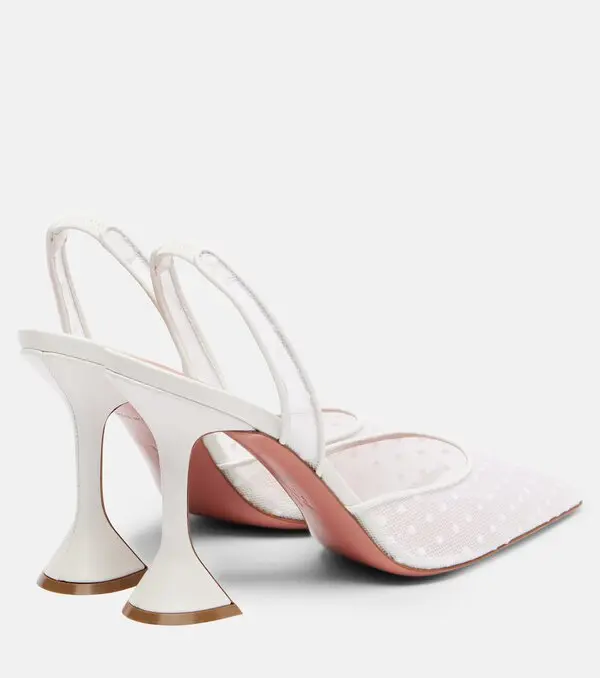 Amina Muaddi Holli 95 Point D'esprit Slingback Pumps - White