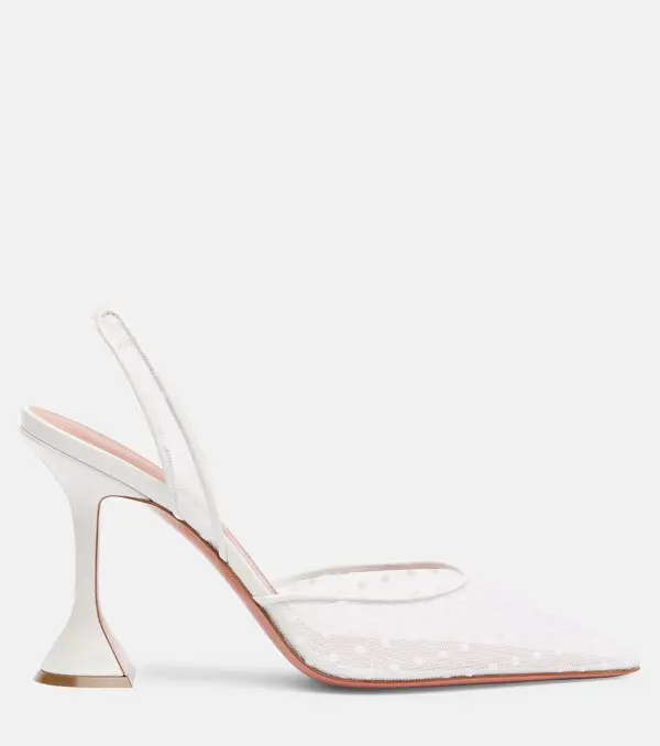 Amina Muaddi Holli 95 Point D'esprit Slingback Pumps - White
