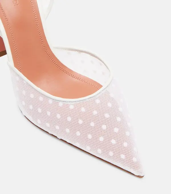 Amina Muaddi Holli 95 Point D'esprit Slingback Pumps - White
