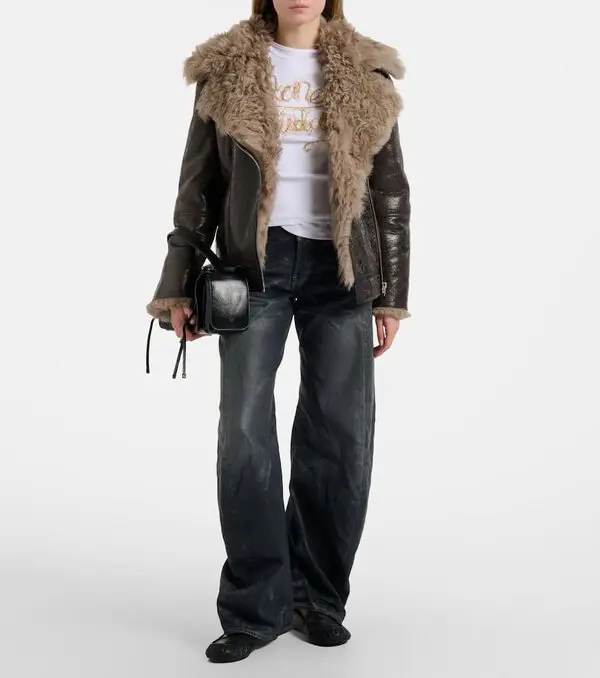 Acne Studios Shearling-trimmed Leather Jacket - Grey