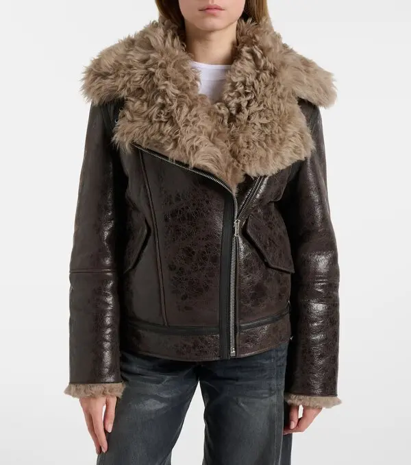 Acne Studios Shearling-trimmed Leather Jacket - Grey