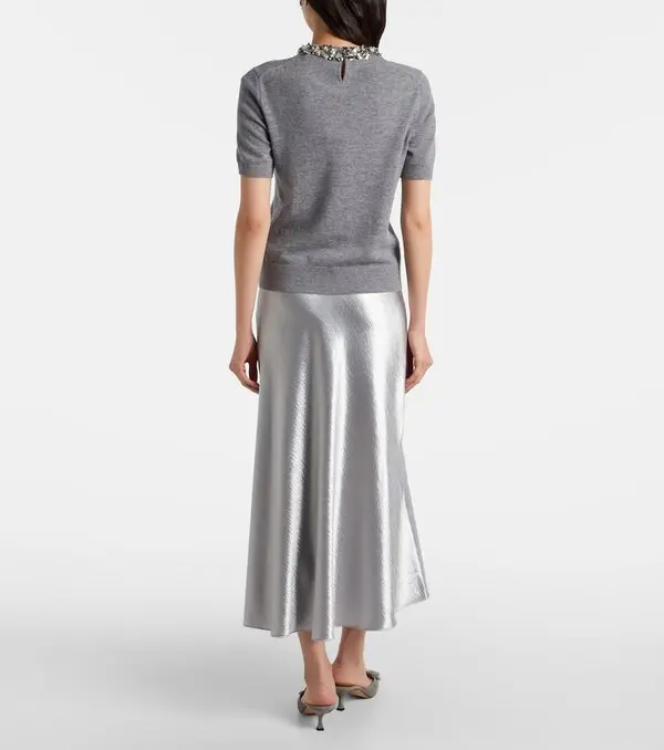 Tory Burch Satin Midi Skirt - Silver