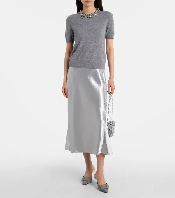 Tory Burch Satin Midi Skirt - Silver