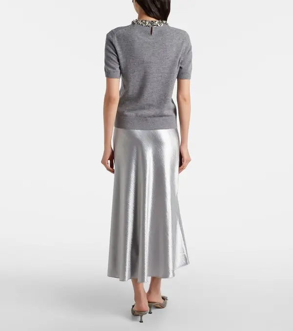 Tory Burch Satin Midi Skirt - Silver