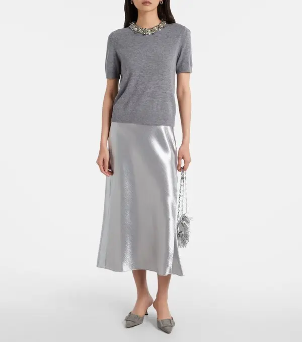 Tory Burch Embellished Wool And Cashmere Top - Grey