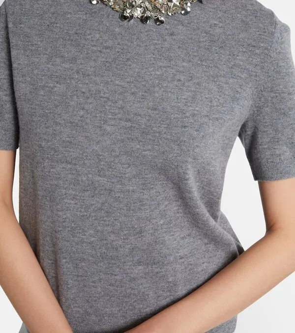 Tory Burch Embellished Wool And Cashmere Top - Grey