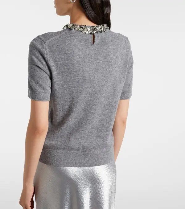 Tory Burch Embellished Wool And Cashmere Top - Grey