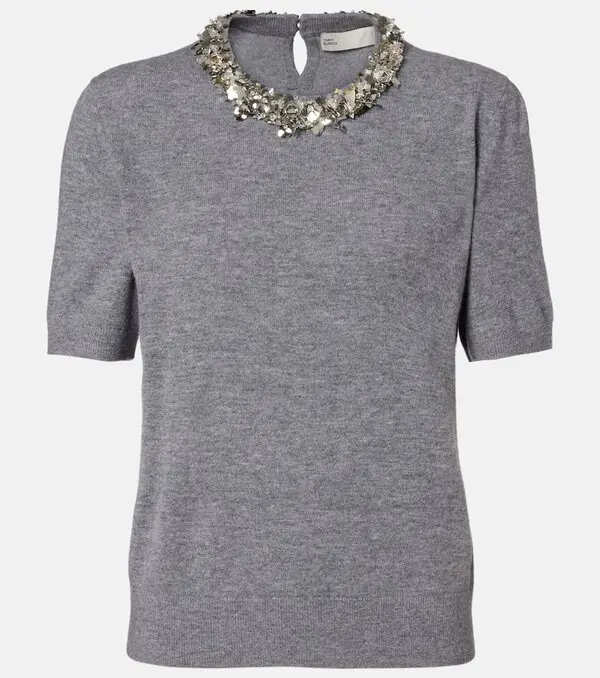 Tory Burch Embellished Wool And Cashmere Top - Grey