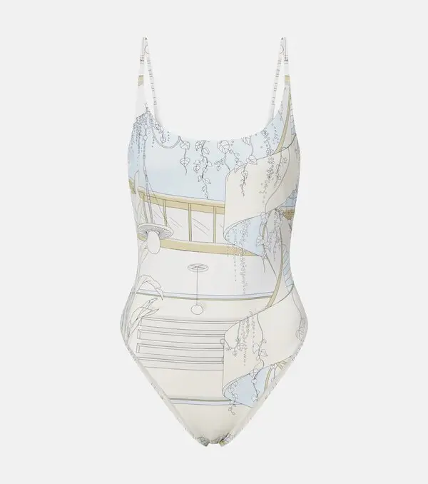 Tory Burch Printed One Piece Swimsuit - Beige
