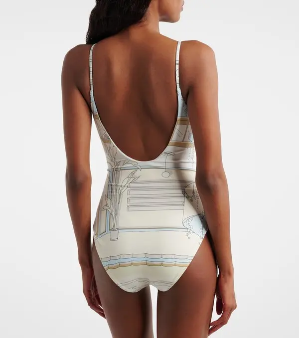 Tory Burch Printed One Piece Swimsuit - Beige
