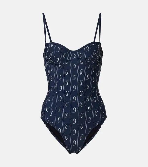 Tory Burch Printed One Piece Swimsuit - Blue
