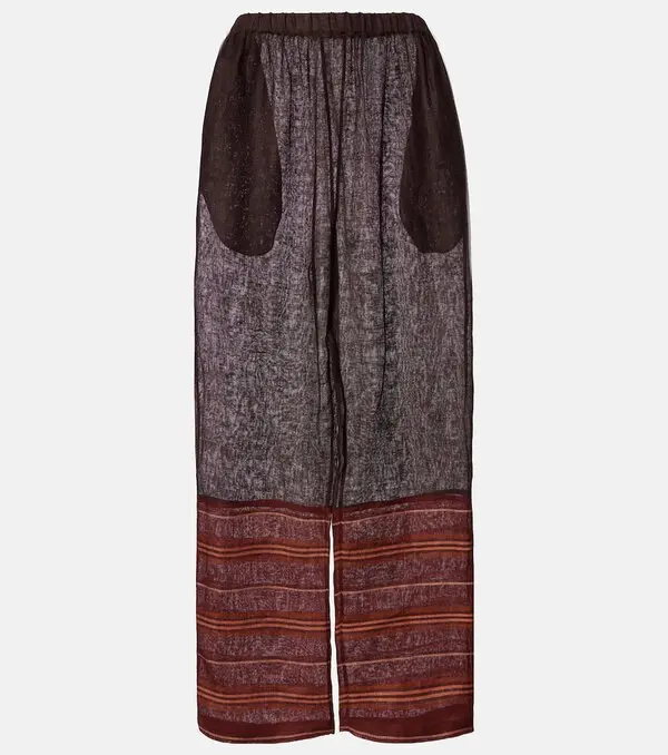 Tory Burch Striped Cropped Linen Pants - Brown