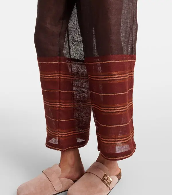 Tory Burch Striped Cropped Linen Pants - Brown