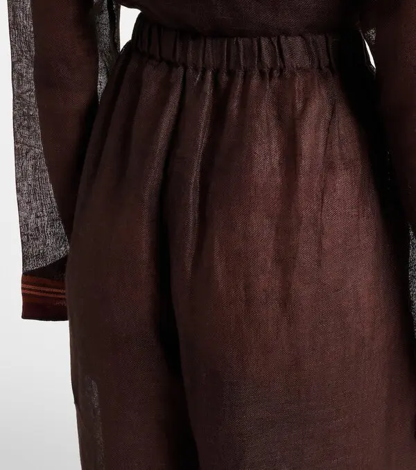 Tory Burch Striped Cropped Linen Pants - Brown