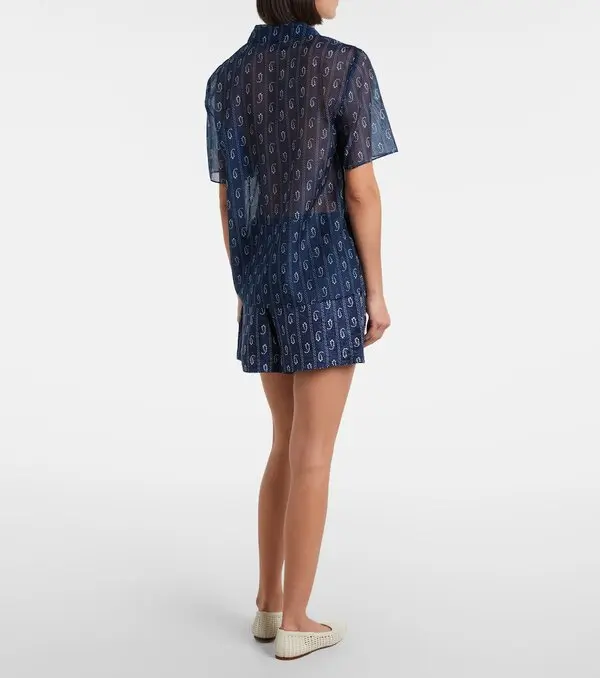 Tory Burch Printed Silk-blend Shorts - Blue
