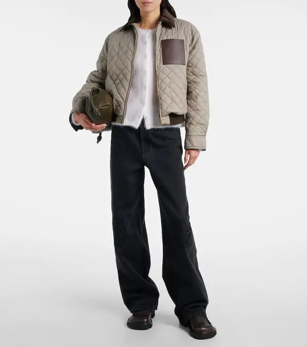 Loewe Anagram Leather-trimmed Quilted Jacket - Grey
