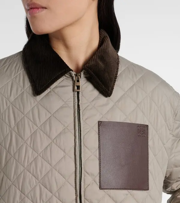 Loewe Anagram Leather-trimmed Quilted Jacket - Grey