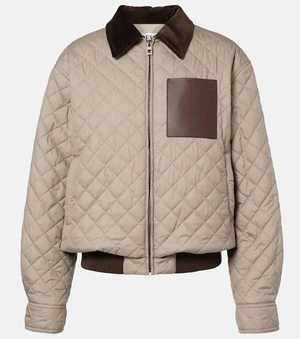 Loewe Anagram Leather-trimmed Quilted Jacket - Grey