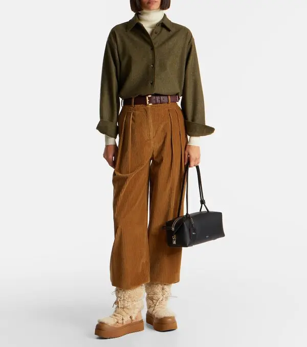 Tory Burch Mellow Shearling And Suede Lace-up Boots - Beige