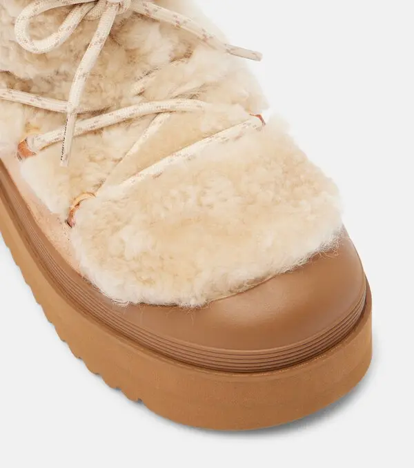 Tory Burch Mellow Shearling And Suede Lace-up Boots - Beige