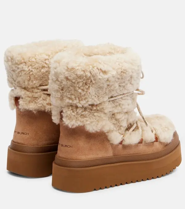 Tory Burch Shearling And Suede Boots - Beige