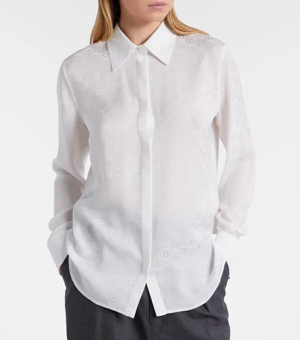 FERRAGAMO Gancini Silk Crêpe Shirt - White
