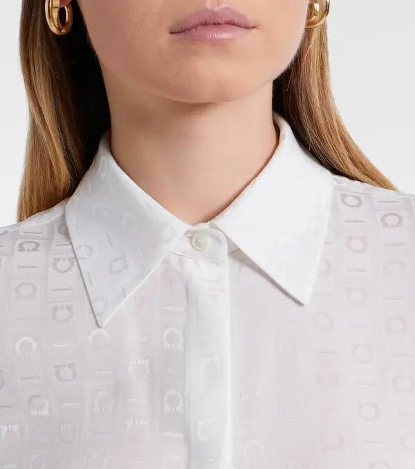 FERRAGAMO Gancini Silk Crêpe Shirt - White