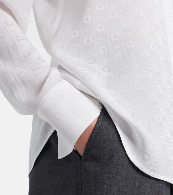 FERRAGAMO Gancini Silk Crêpe Shirt - White