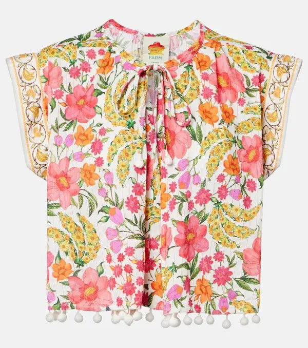 Farm Rio Banana Flowers Cotton Blouse - Multicoloured