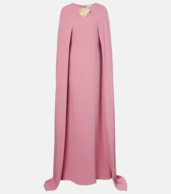 Oscar De La Renta Caped Silk-blend Georgette Gown