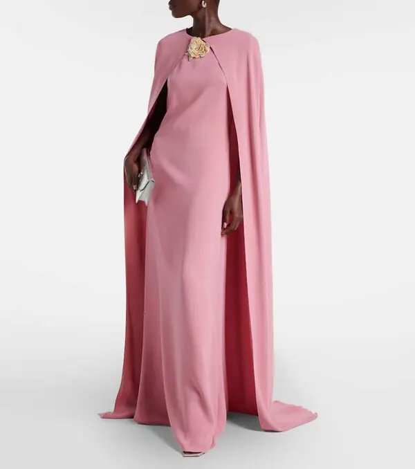 Oscar De La Renta Caped Silk-blend Georgette Gown