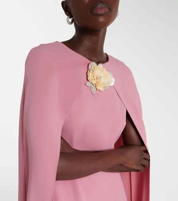 Oscar De La Renta Caped Silk-blend Georgette Gown