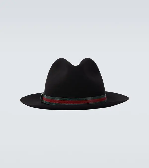 Gucci Web Stripe Wool Panama Hat - Black