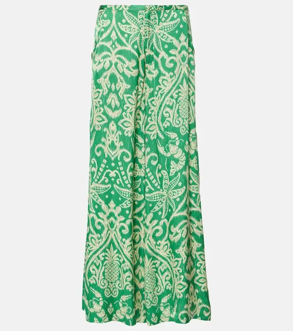 Poupette St Barth Clea Printed Wide-leg Pants - Green