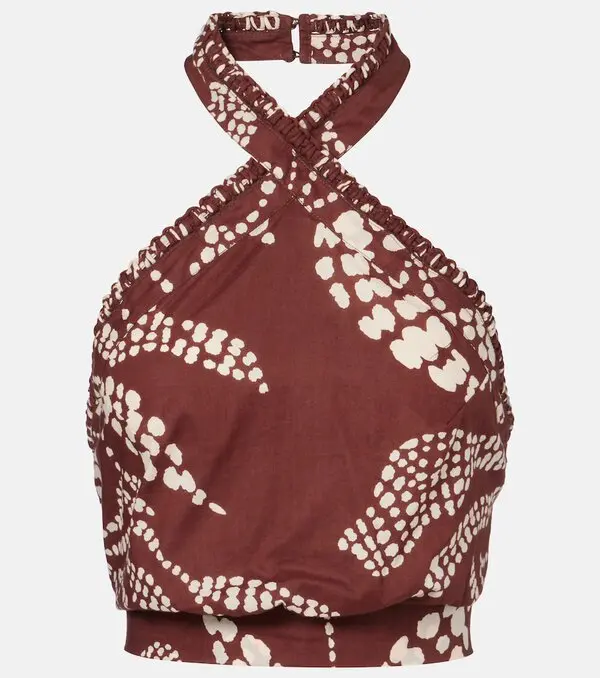 Poupette St Barth Suma Printed Cotton Halter Top - Brown