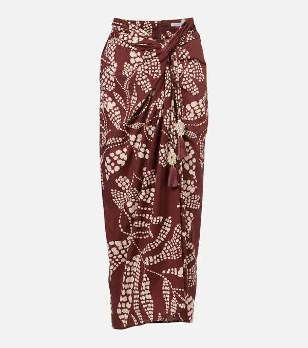 Poupette St Barth Uma Printed Cotton Midi Skirt - Brown