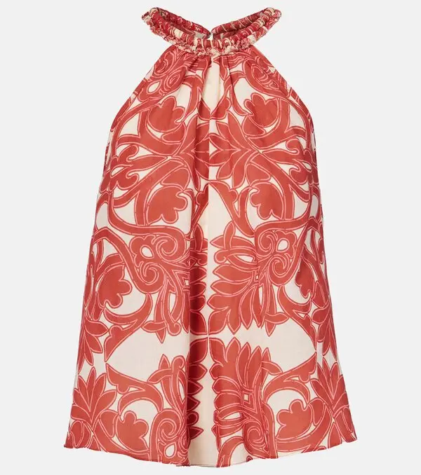 Poupette St Barth Noreen Printed Halterneck Cotton Top - Red