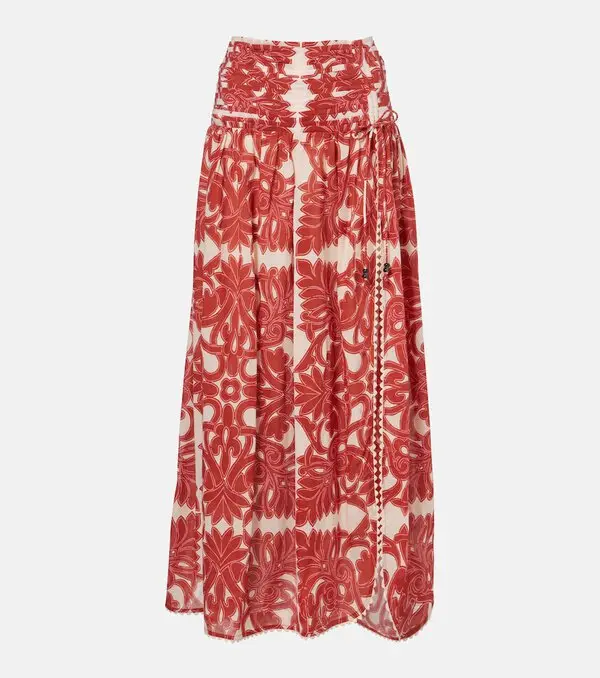 Poupette St Barth Carla Printed Cotton Maxi Skirt - Red