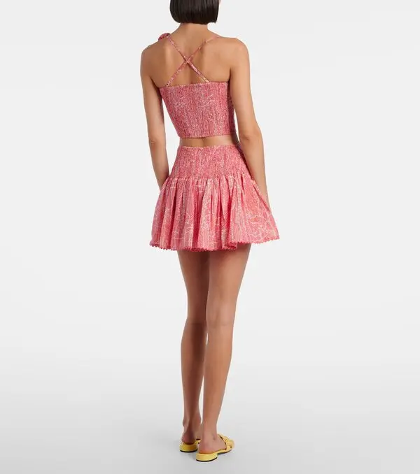 Poupette St Barth Colleen Printed Cotton-blend Lamé Miniskirt - Pink