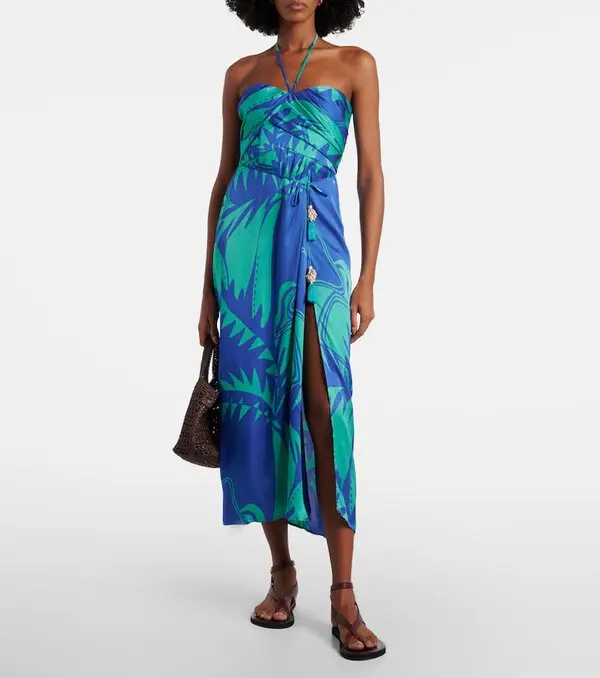 Poupette St Barth Collina Printed Strapless Midi Dress - Blue