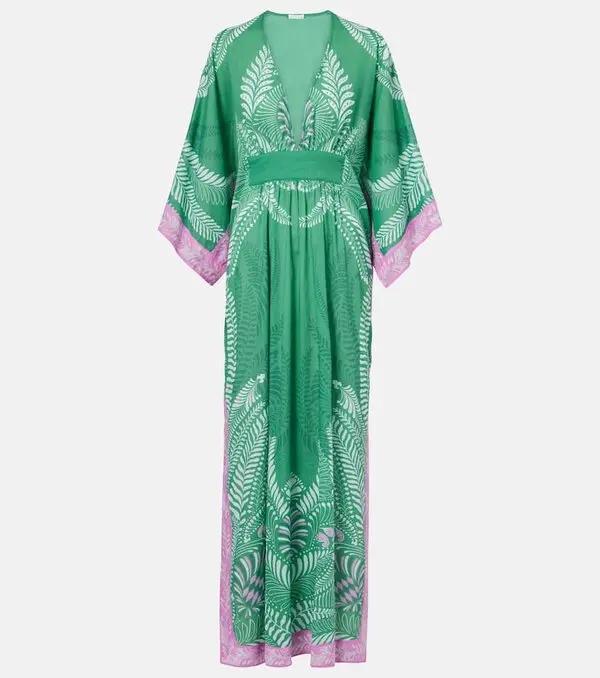 Poupette St Barth Sol Printed Cotton Kaftan - Green