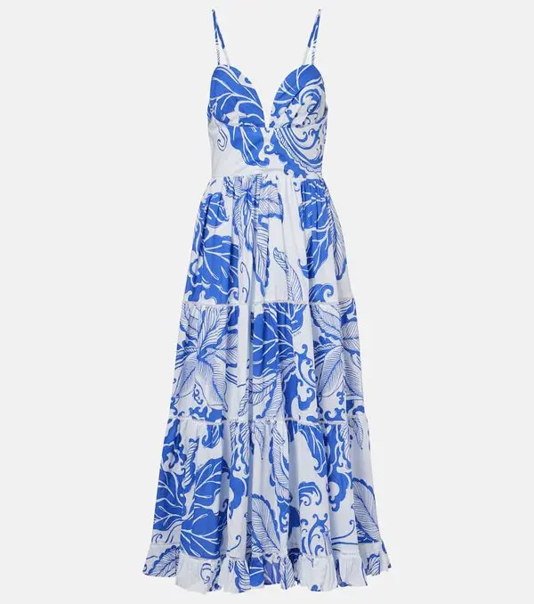 Poupette St Barth Milena Printed Cotton Maxi Dress - Blue