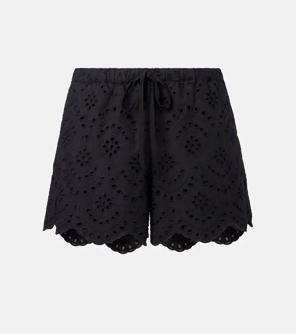 Poupette St Barth Cruse Broderie Anglaise Cotton Shorts - Black