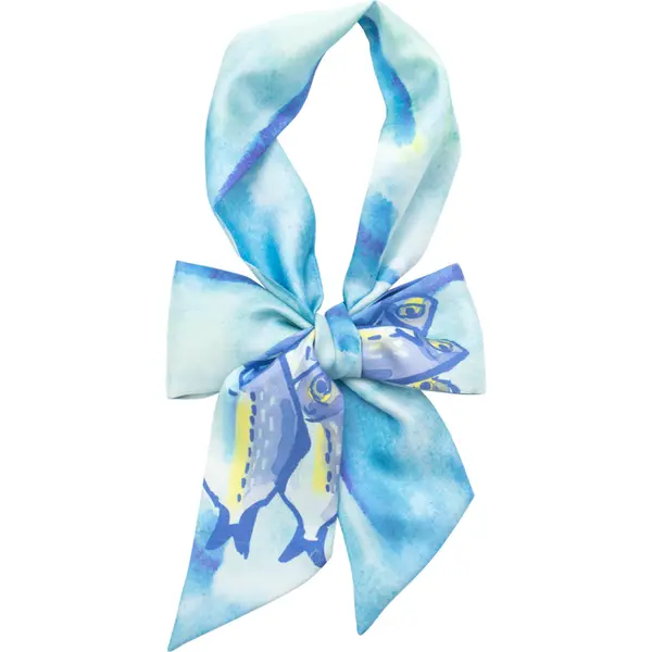 LOST PATTERN Fin" Silk Skinny Scarf - Blue
