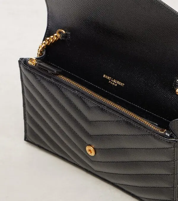 Saint Laurent Cassandre Envelope Small Wallet On Chain - Black
